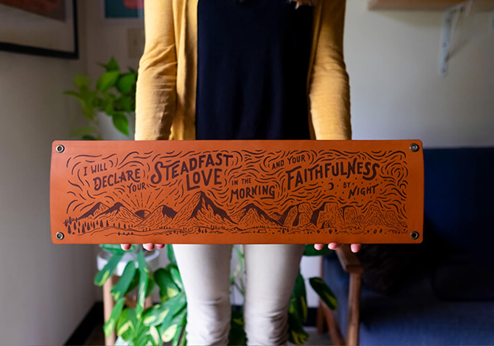 Psalm 92:2 Leather Banner – Scripture Type